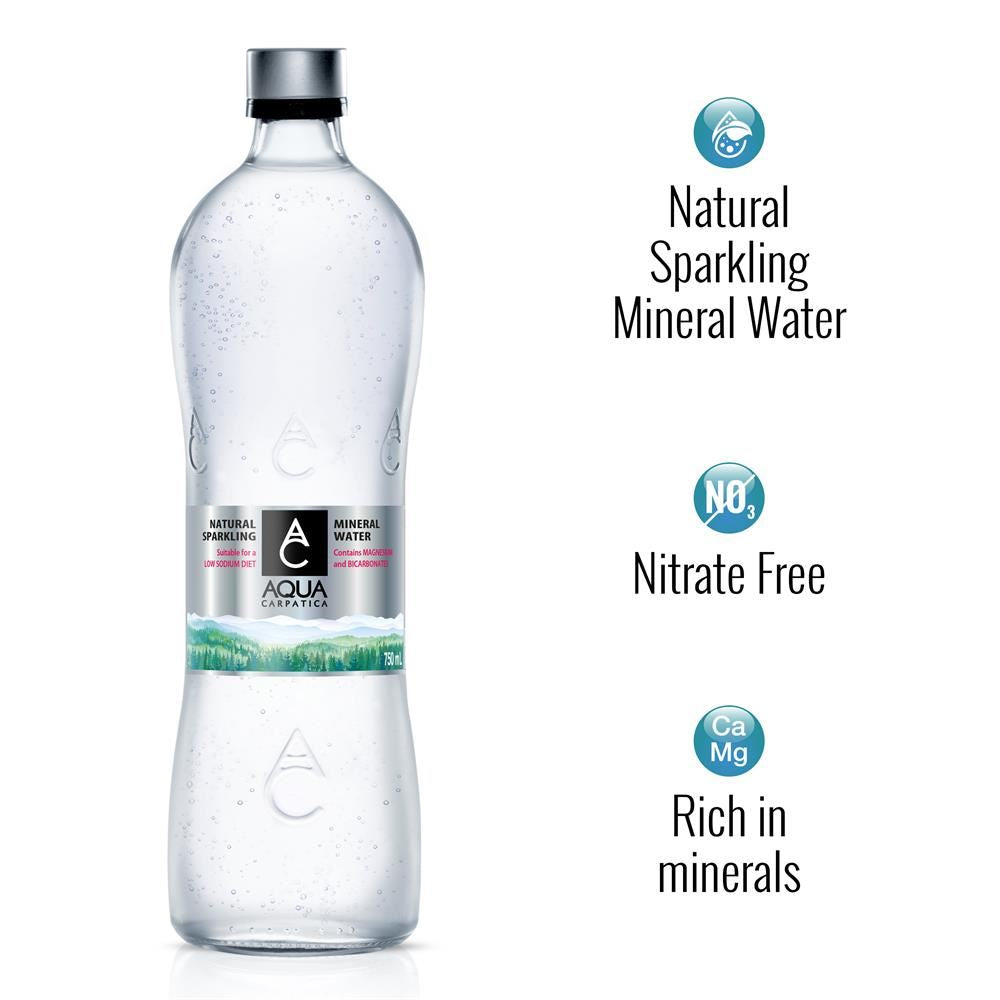 AQUA Carpatica Sparkling Mineral Water 750ml GLASS Nitrate Free ...
