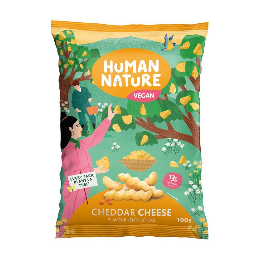 Human Nature Cheddar Cheese Lentil Snack 100g - 10 Pack – Health Plus ...
