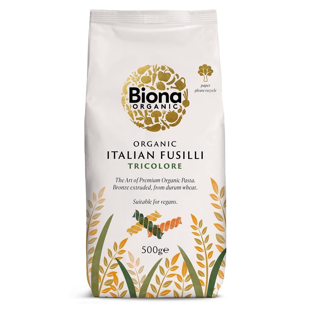 Biona Organic Fusilli Pasta Tri Colore Bronze 500g – Health Plus Living