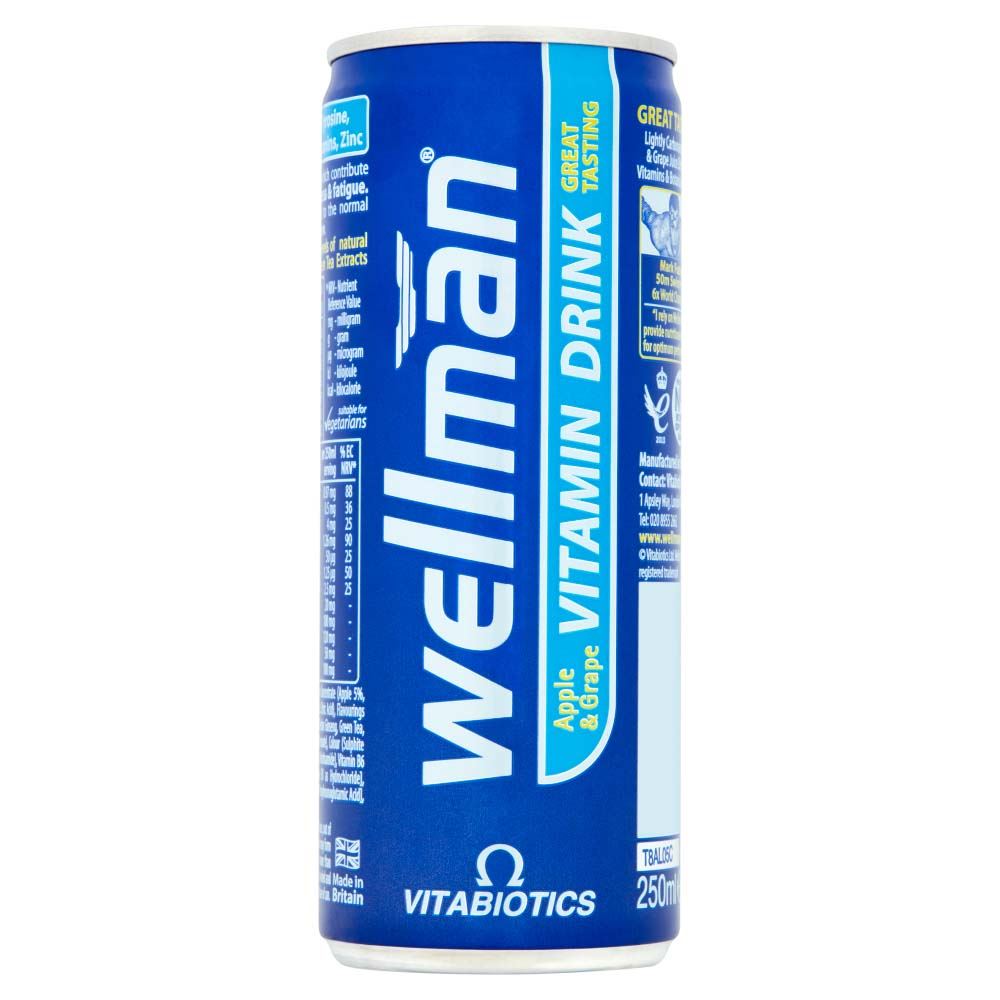 Vitabiotics Wellman Apple & Grape Vitamin Drink 250ml - 24 Cans ...