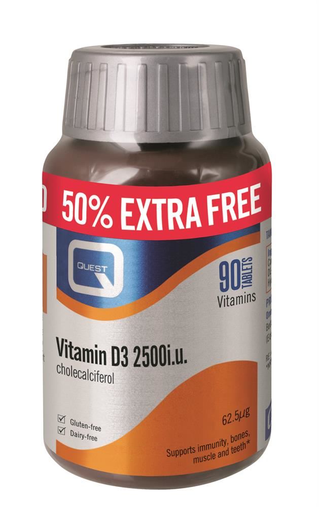 Quest VITAMIN D 2500i.u (50% EXTRA FREE) 60+30 Tablets – Health Plus Living