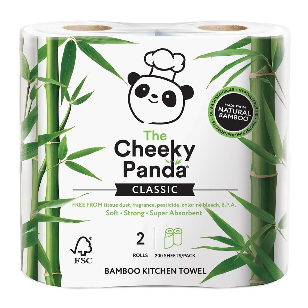 Cheeky Panda 100% bamboo kitchen towel 2 rolls; 200 sheets per pack ...