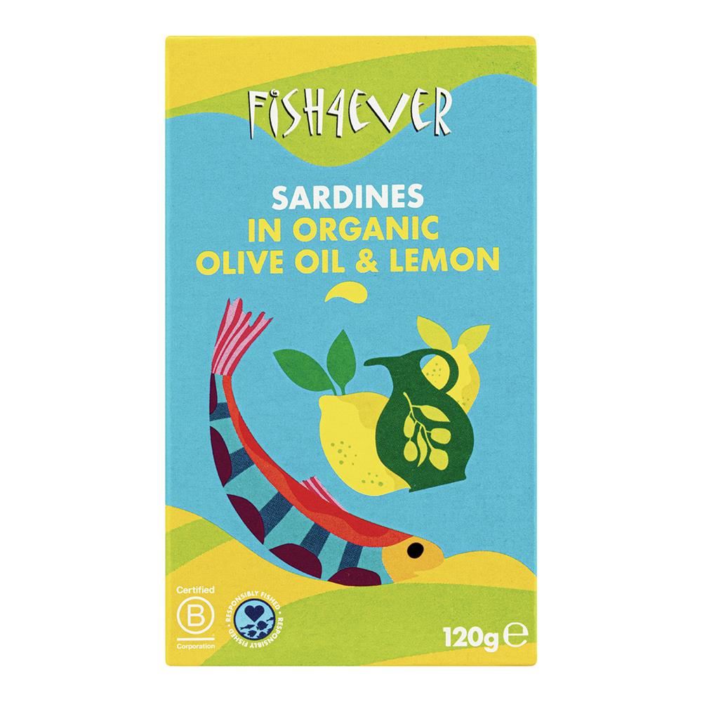 Fish4Ever Whole Sardines in Organic Olive Oil and Lemon 120g – Health ...