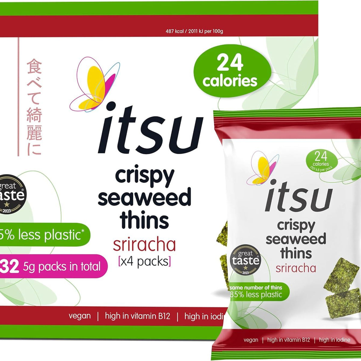 Itsu Crispy Sriracha Flavour Seaweed Thins Snack 5g - Pack of 32 ...